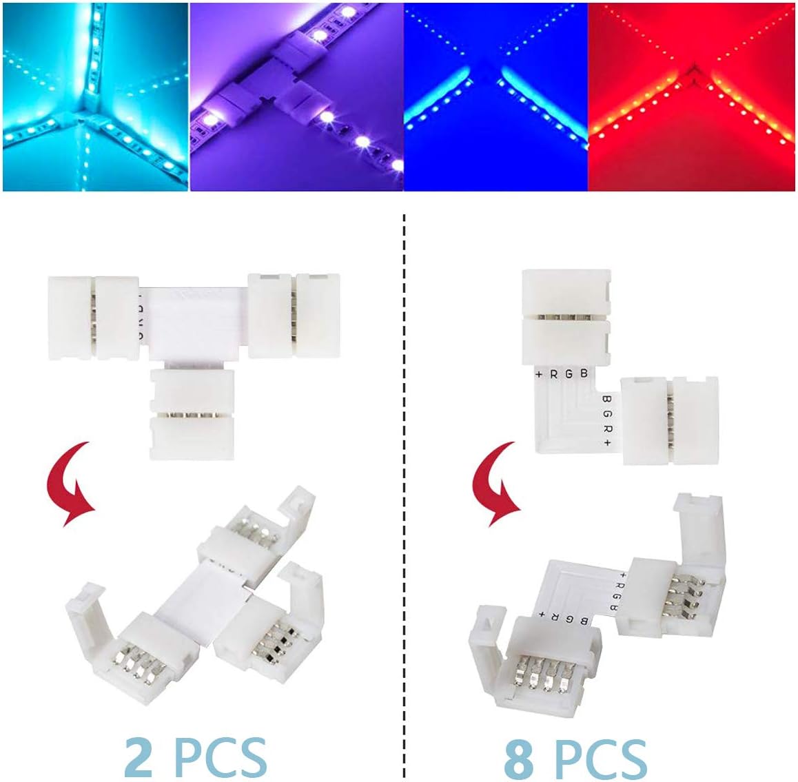 LED Light Connector Kit Including L Shape Connectors, Strip to Strip ...