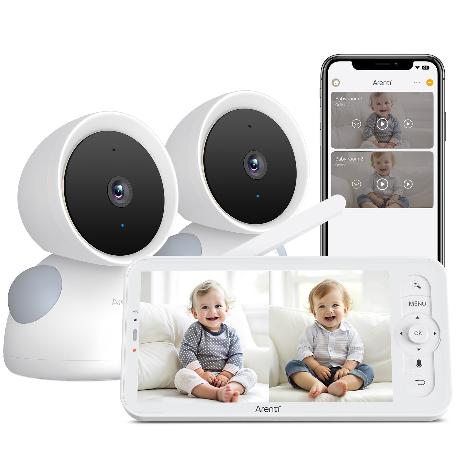ARENTI 3MP Baby Monitor with 2 Cameras, 5-inch Split Screen Display ...