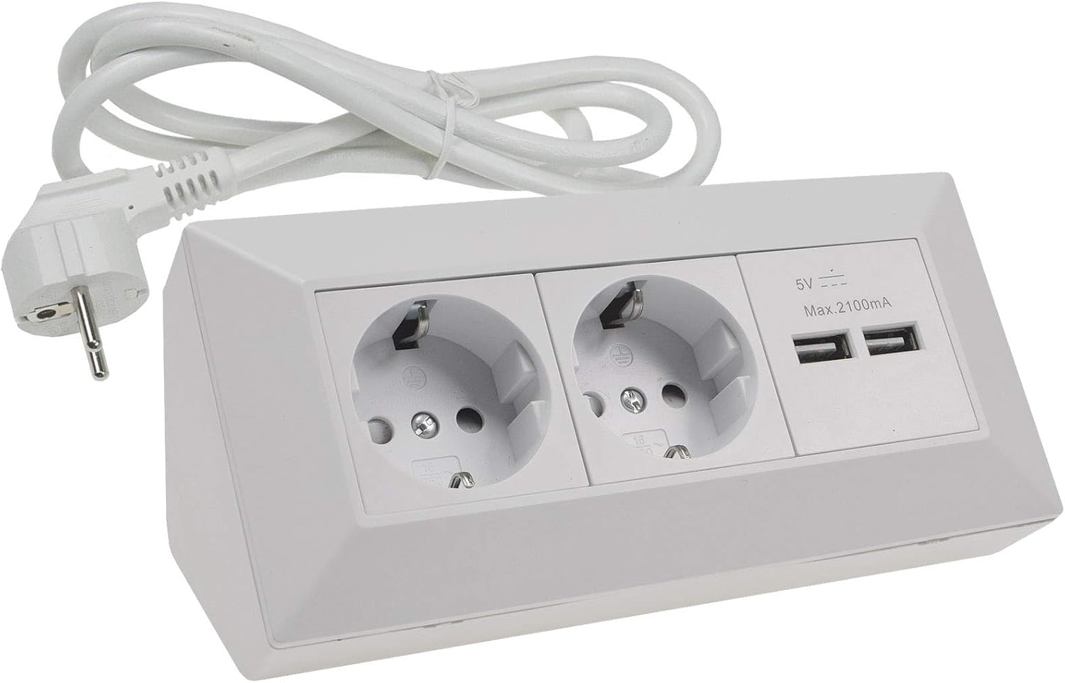 2-fach Ecksteckdose mit 2x USB 1,5m Kabel Vormontiert I Kinderschutz I ...