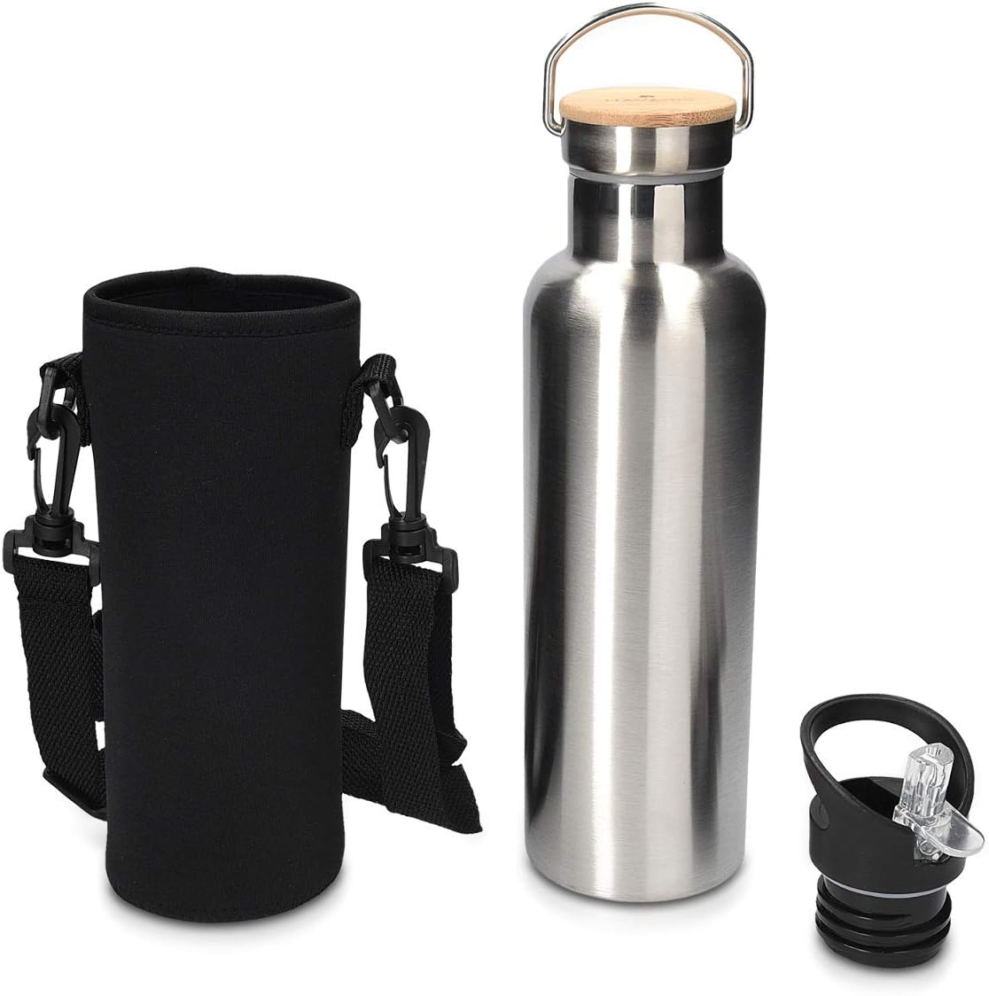 Navaris Trinkflasche aus Edelstahl 700 ml 2X Verschluss - Metall Sport ...