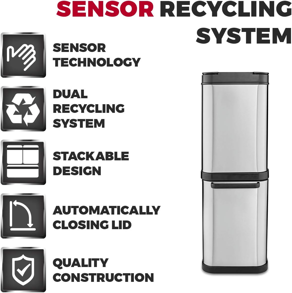 Tower Freedom T938016 50L Advanced Sensor Dual Recycling Bin with ...