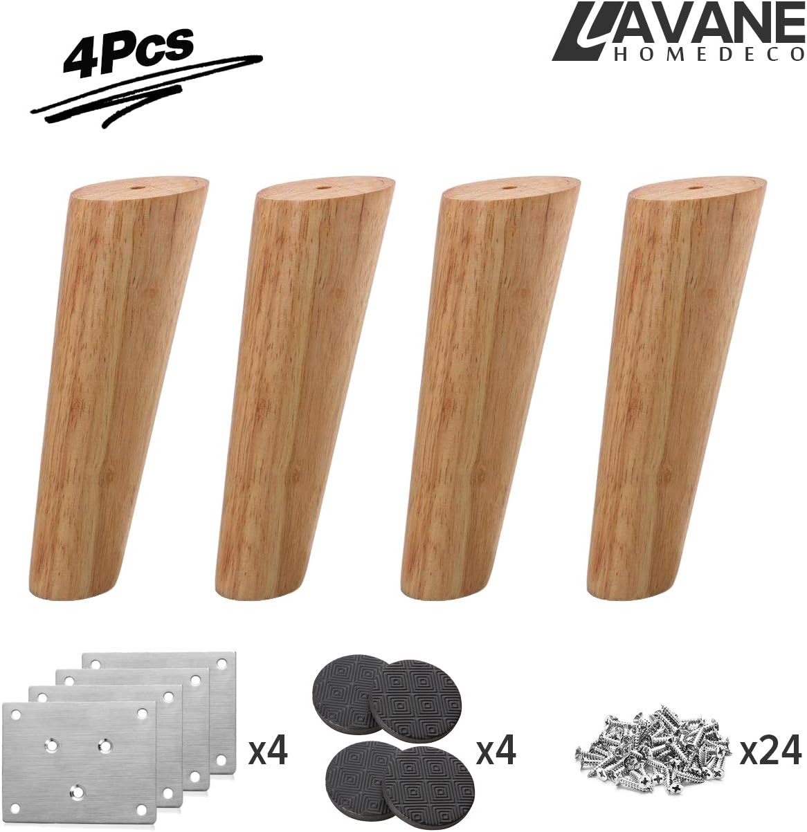 7 inch / 18cm Wooden Furniture Legs, La Vane Set of 4 Solid Wood ...