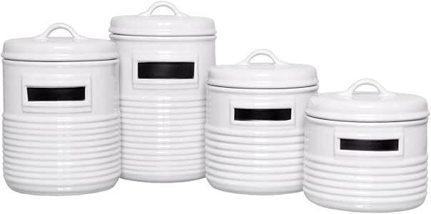 Amazon.com: 4 Piece Can Shaped Canister Set Color: White: Home & Kitchen