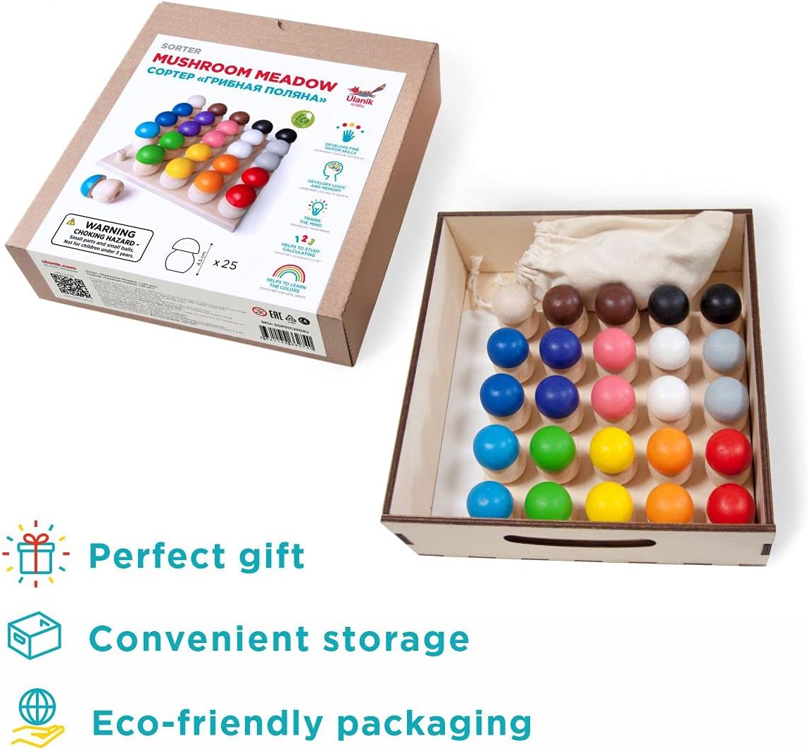 Ulanik Montessori Wooden Toy Mushroom Sorting Educational Toy 25 ...