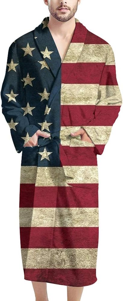 GLENLCWE Vintage American Flag Men Bathrobe,Patriotic Bathrobe,Pockets ...