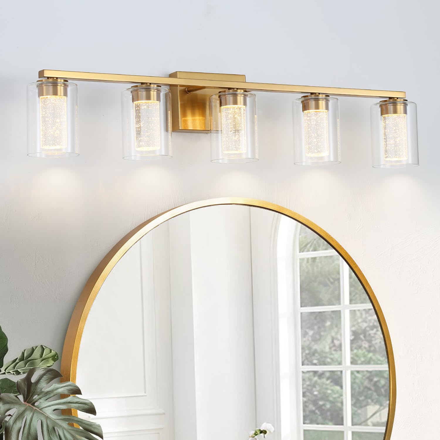 EMONG 5-Light Gold Bathroom Light Fixtures,Dimmable 5CCT LED Vanity ...