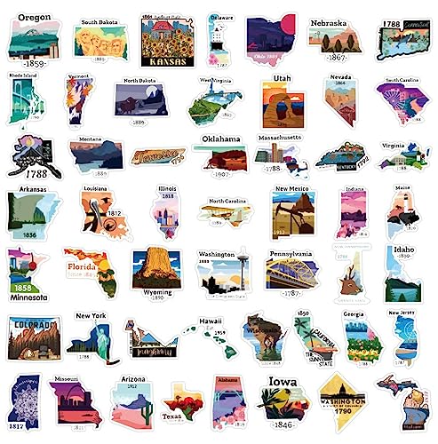 United States Map Stickers, Travel USA Map Stickers Pack, 50Pcs ...