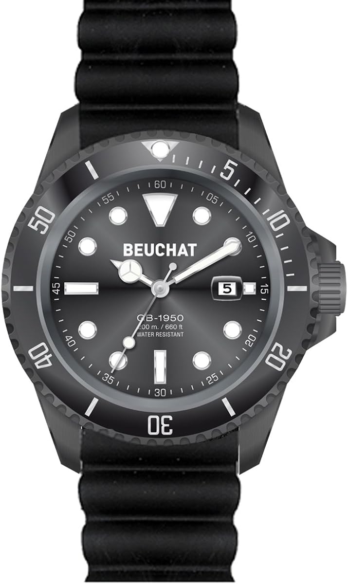 Beuchat GB 1950 Collection Watch – Dive Silicone Strap – Black ...