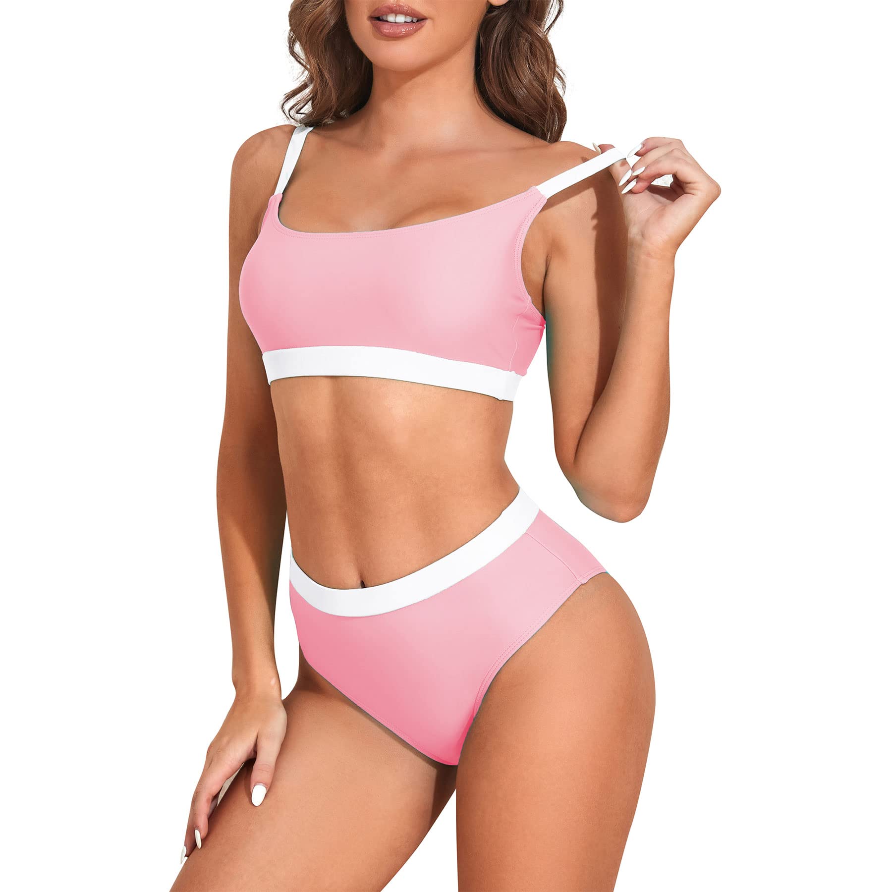 Zando High Waisted Bikini Sets for Women Cute Bikinis for Teen Girls Sports Color Block Swimsuit ...