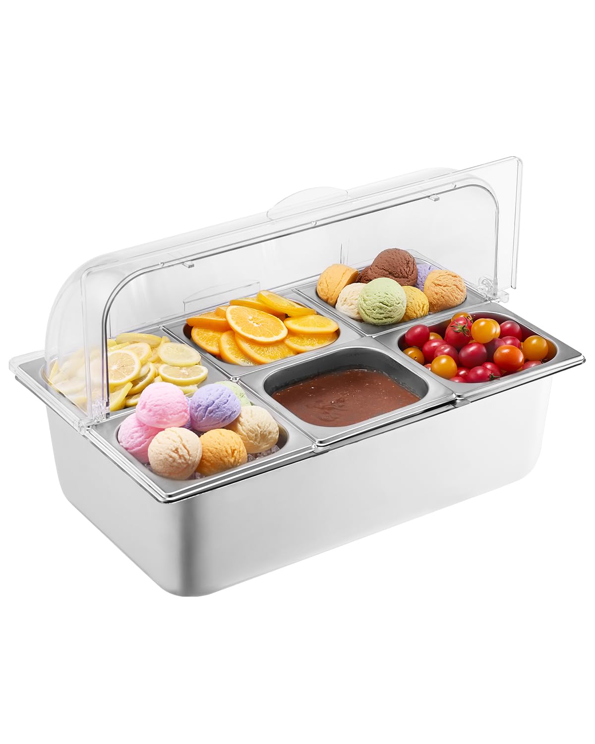 VEVOR Countertop Food Serving Display Container, 6 Pan Stainless Steel ...