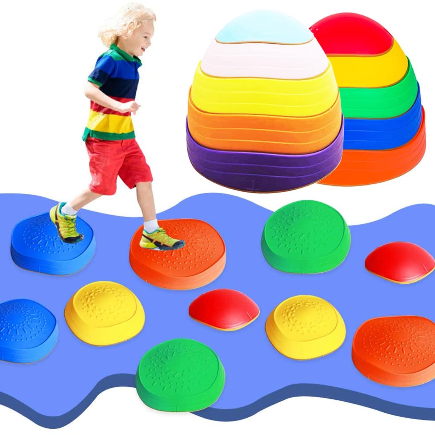 OMNISAFE 10 Pcs Balance Stepping Stones for Kids, Non-Slip Textured ...