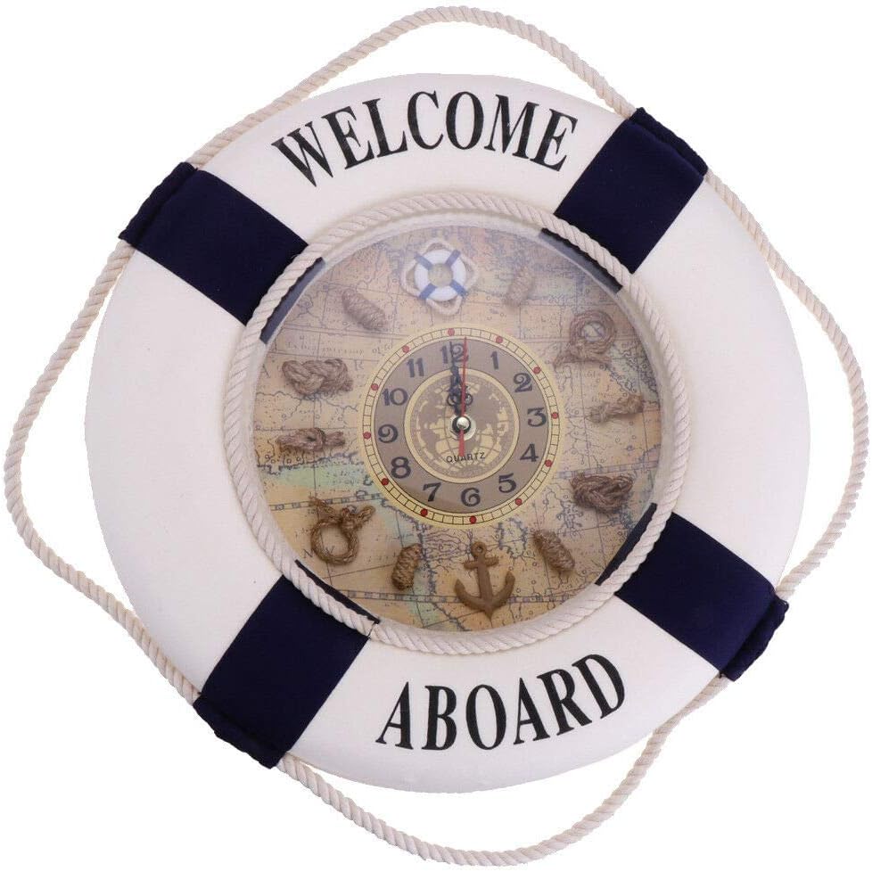 Amazon.com: Clocks 35cm Welcome Nautical Life Buoy Life Ring Clock Wall ...