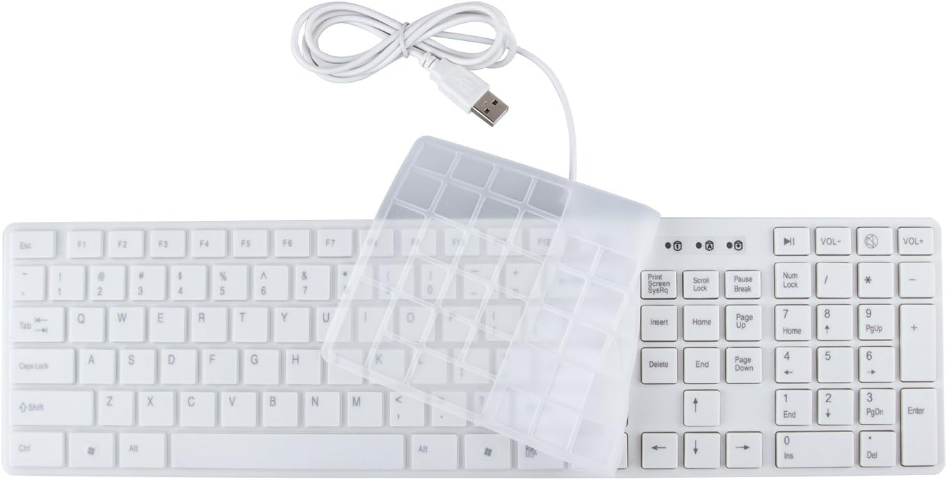 TRIXES White USB Slim Keyboard Plug and Play with Cover – BigaMart