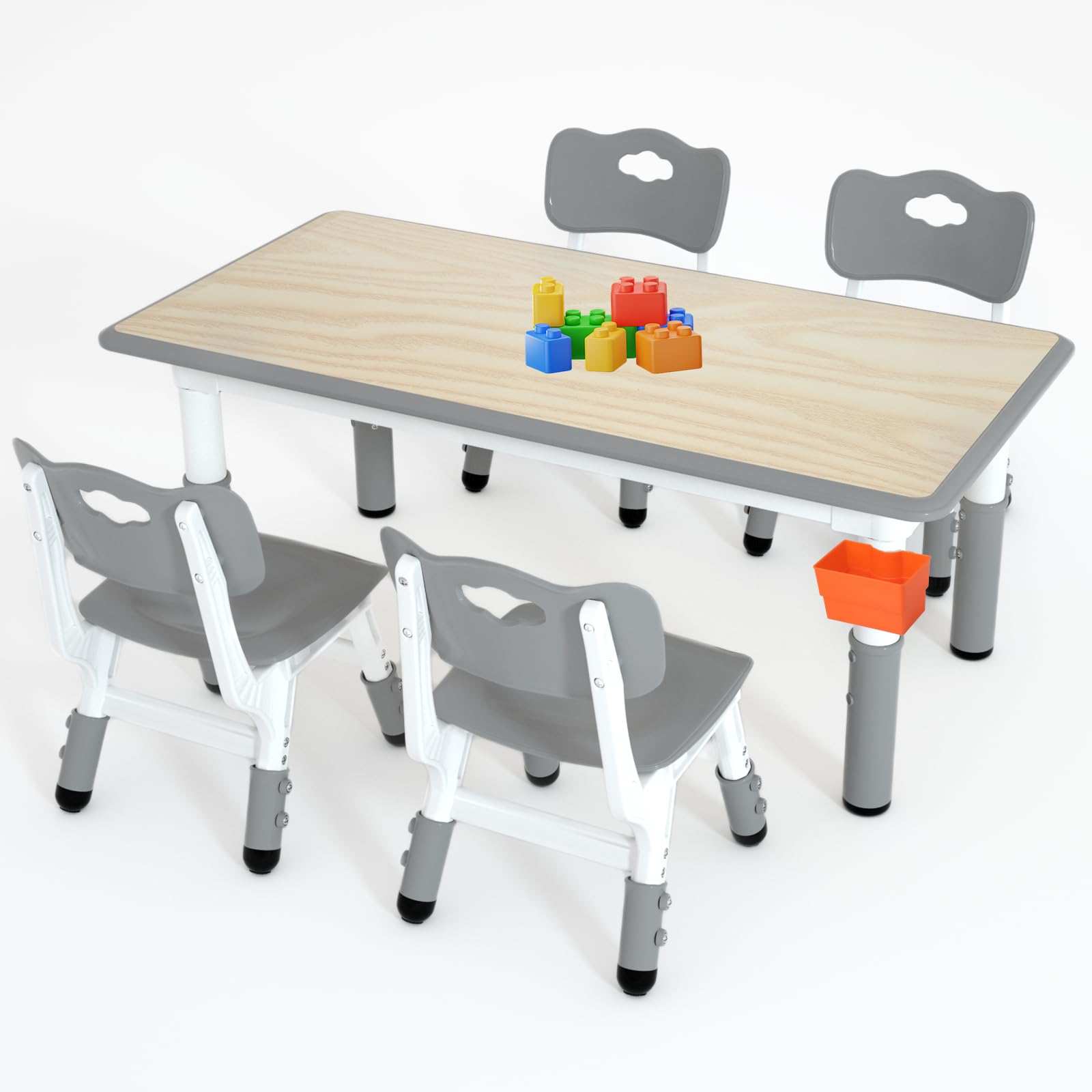 LulliSpace Kids Study Table and 4 Chairs Set,Height Adjustable Table ...