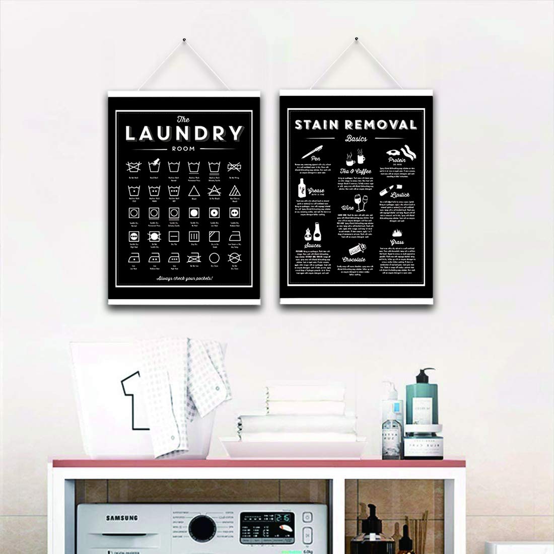 Ecyanlv Symbols and Stain Removal Laundry Sign Canvas Art Posters ...