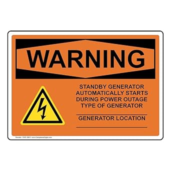 Warning Standby Generator Automatically OSHA Safety Label Decal, 5x3.5 ...