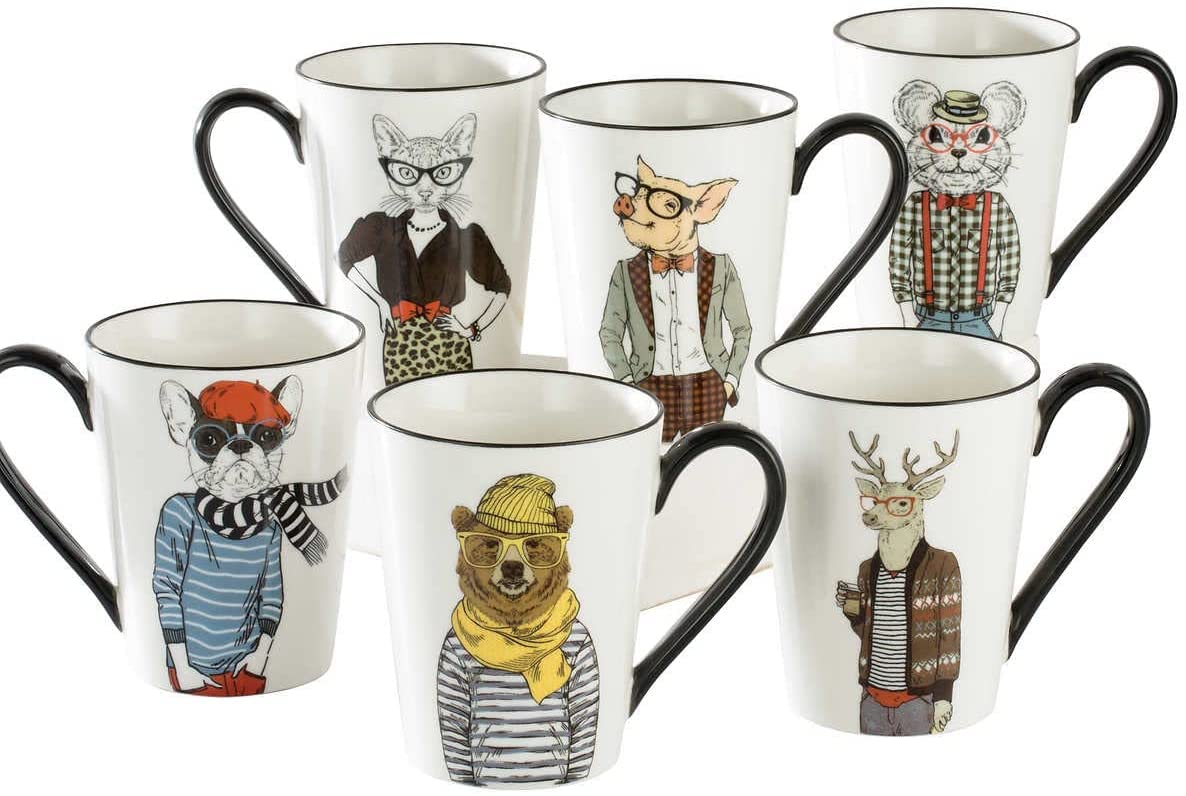 Hipster Animal Stoneware Coffee Mugs by Signature | package of 6 mugs ...