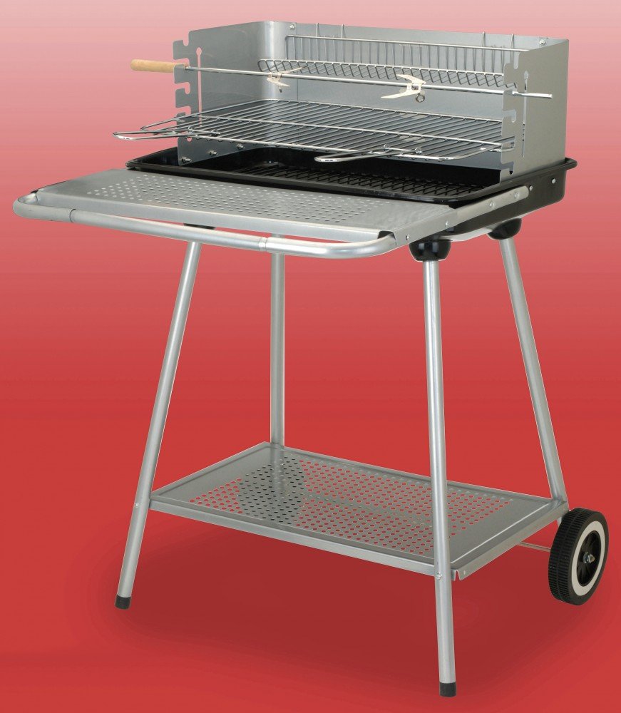 GRILL GRILLWAGEN 53x34cm GRILLFLÄCHE HÖHENVERSTELLBAR FAHRBAR ABLAGE ...
