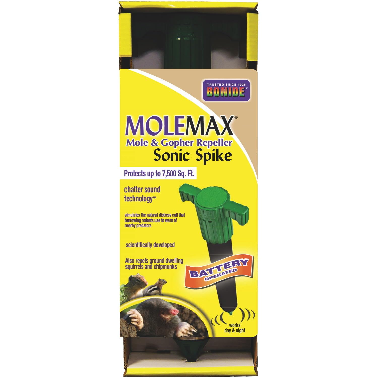 Bonide Molemax Animal Repellent Stake For Gophers and Moles, Battery ...