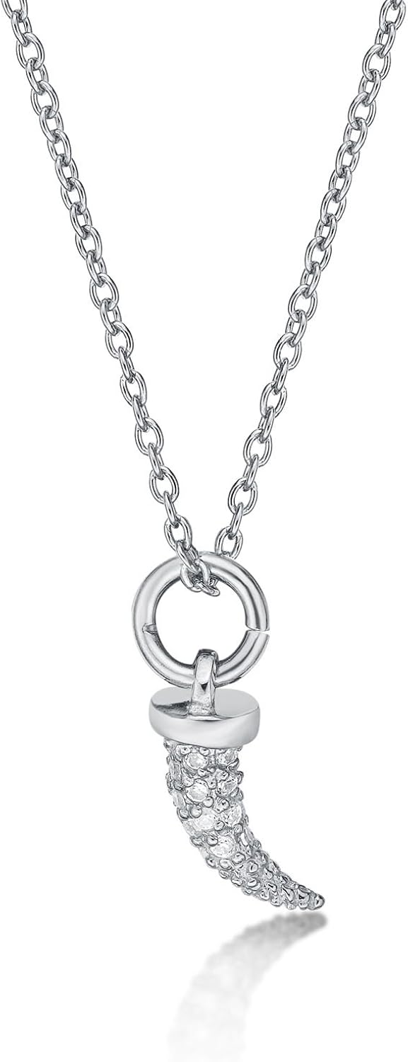 Tiger Tooth Sterling Silver Necklace set with AAA Grade white Cubic ...