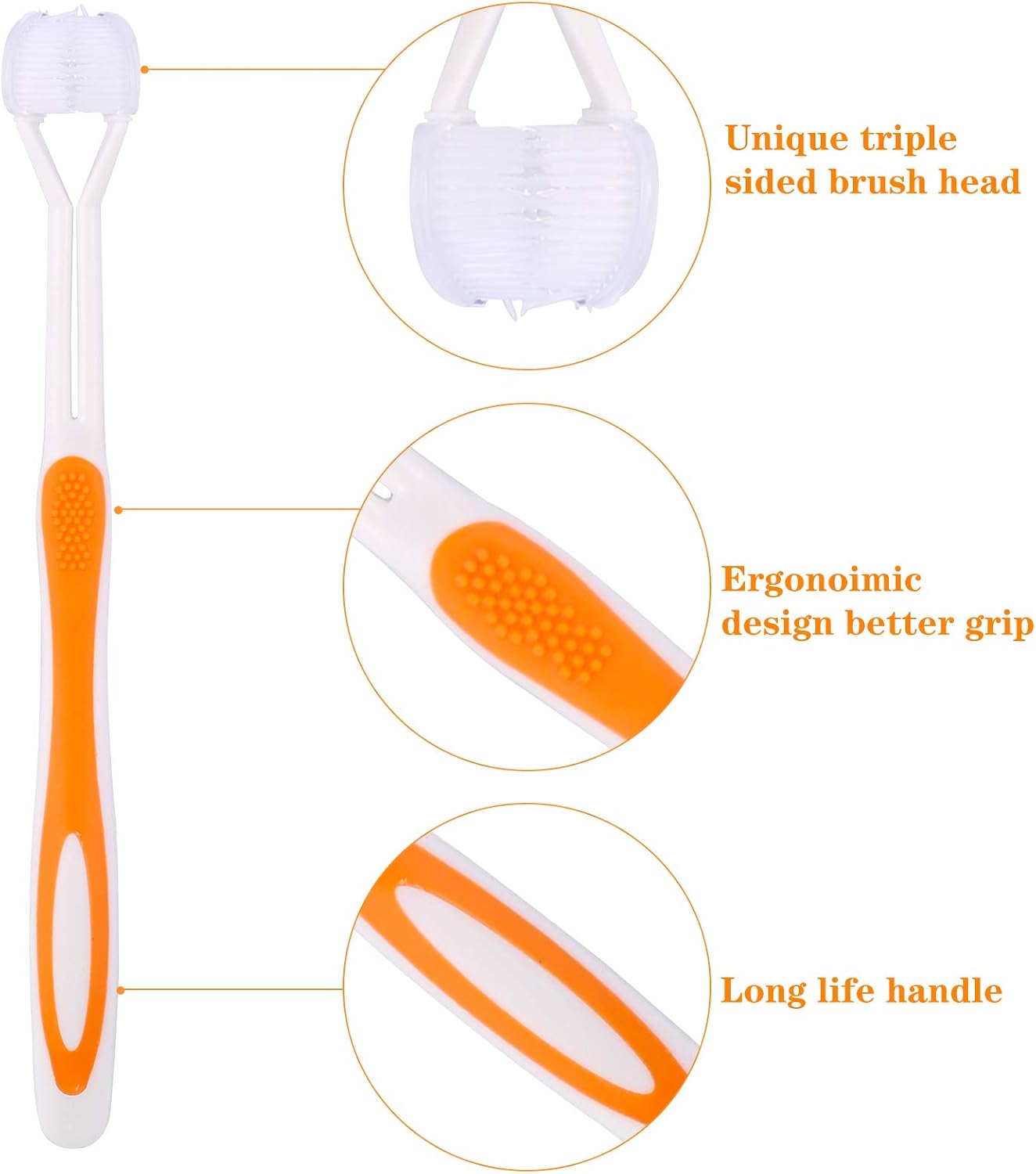 Firtink 4 Pcs 3 Sided Autism Toothbrush Three Bristle Travel Toothbrush ...