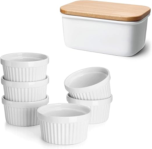 Amazon.com: Sweese Porcelain Ramekins Set of 6 and Large Butter Dish ...