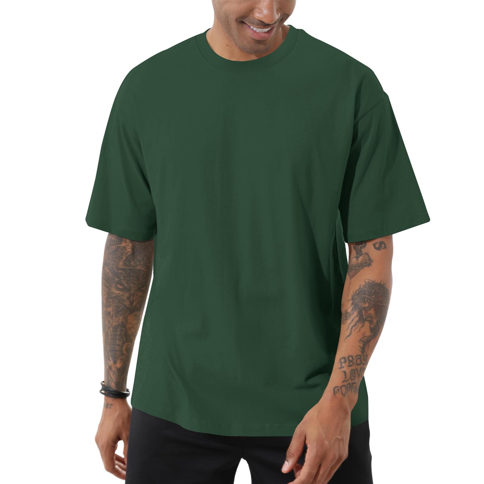 Men's Fashion Oversized T-Shirt Casual Baggy Tshirts Heavyweight Short Sleeve Premium Cotton ...