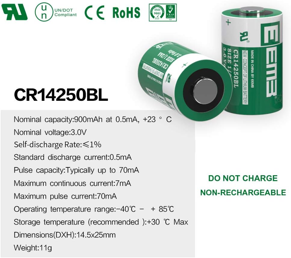 10X EEMB CR 14250 1/2 AA 3V Lithium Battery for Suunto D4i, D6i, and D9 ...