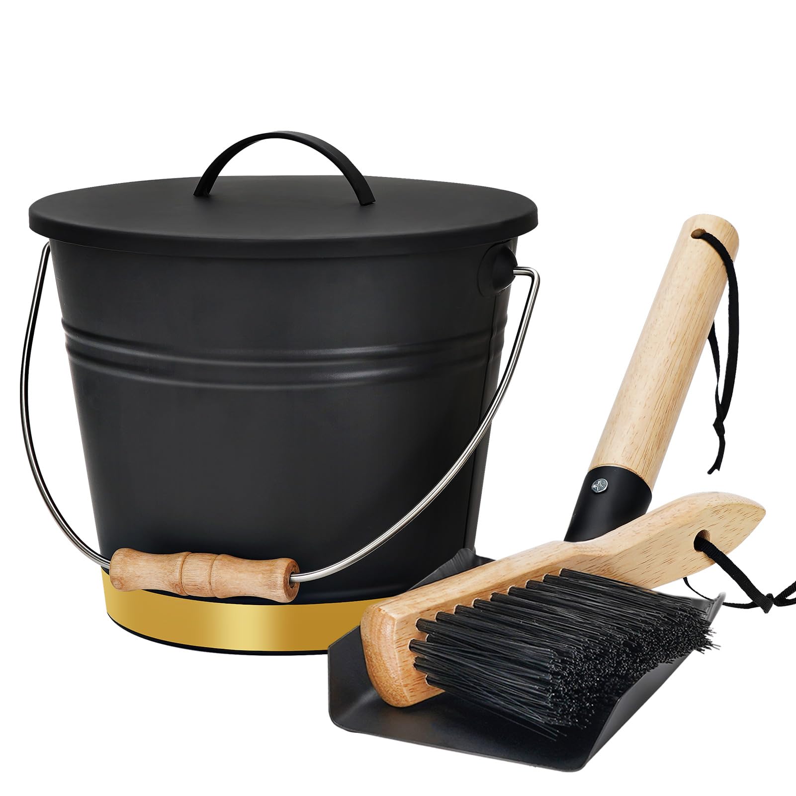 Mini Ash Bucket with Lid,Shovel & Hand Broom,Galvanized Steel Metal ...