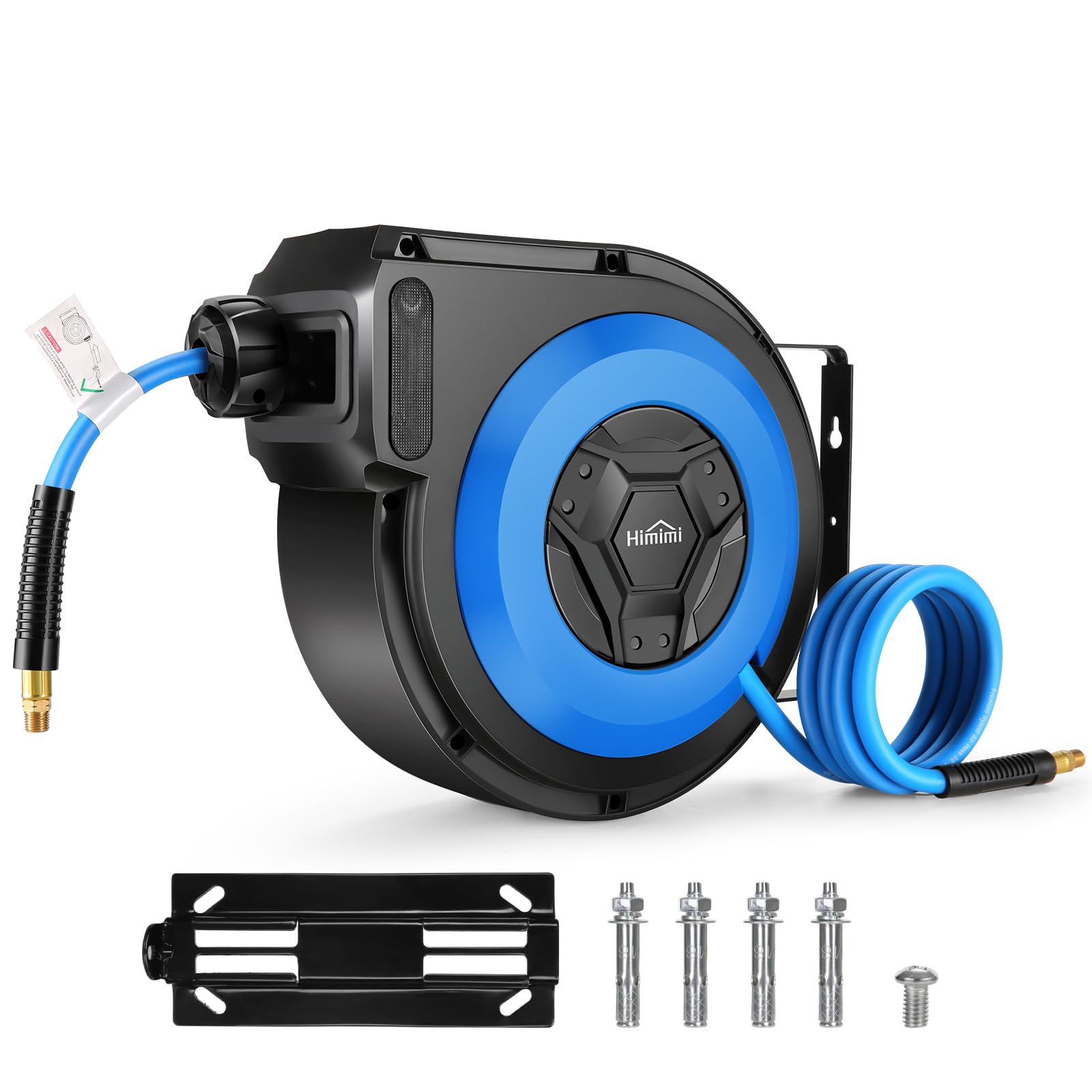 Himimi 50FT + 6.6FT Retractable Air Hose Reel, Ceiling/Wall Mount Penumatic Hose Reel for Garage ...