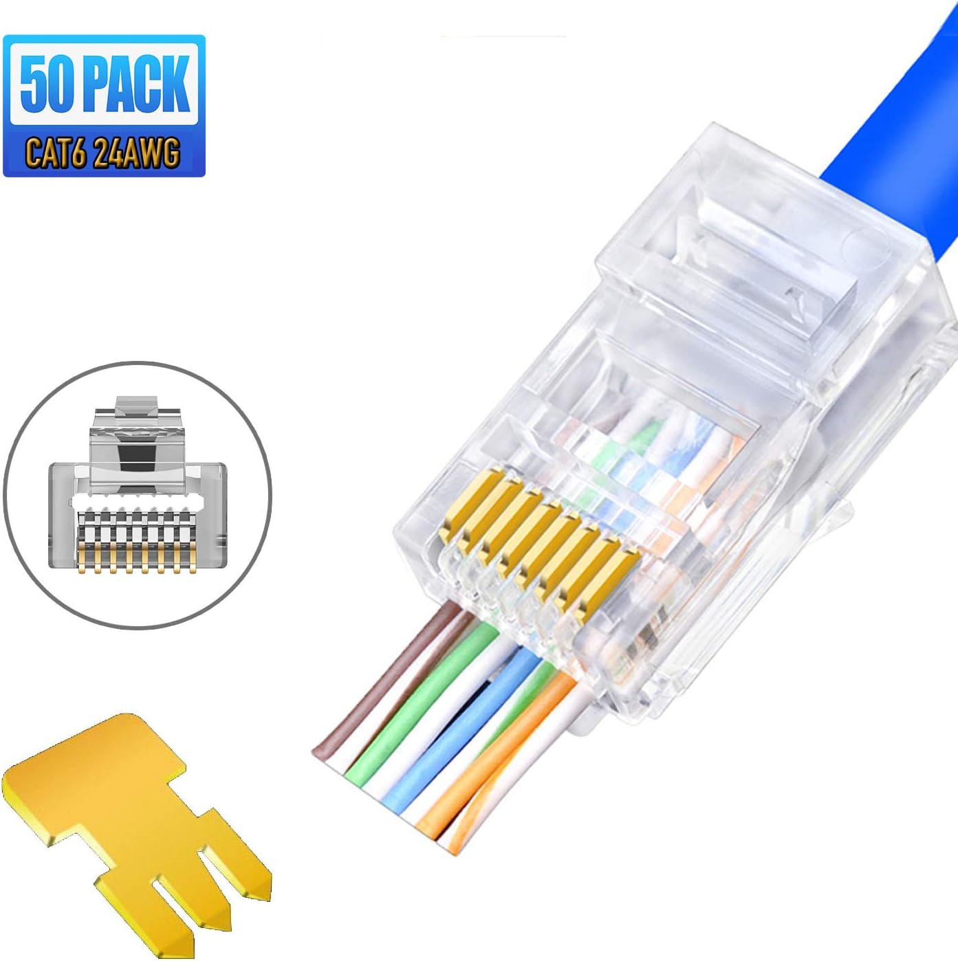 Amazon.com: 24AWG RJ45 Cat5 Cat5e Connectors - Pass Through Connector ...