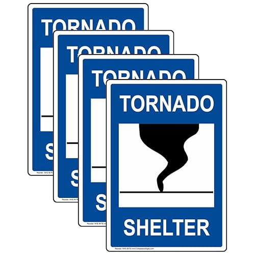 ComplianceSigns.com Tornado Shelter Label Decal, 5x3.5 in. 4-Pack Vinyl ...