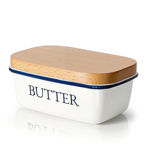 SveBake Butter Dish for Countertop - Vintage Enamel Butter Container ...