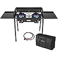 Amazon.com: ROVSUN 2 Burner Outdoor Camping Stove with Wind Panel & Shelves, Heavy Sturdy ...