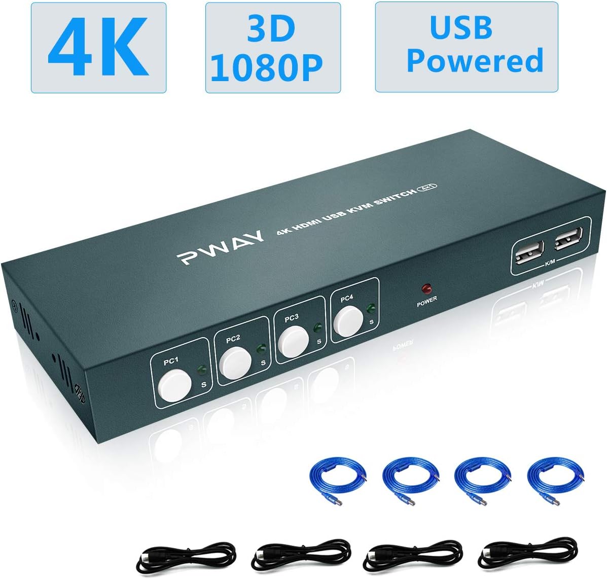 GHT HDMI KVM Switch USB 4 Puertos,Conmutador KVM HDMI 4K @30Hz,4 In 1 ...
