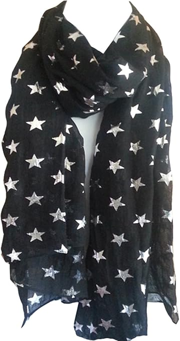Star Scarf Glitter STARS Silver Foil Print Fashion Ladies Womens Classy ...