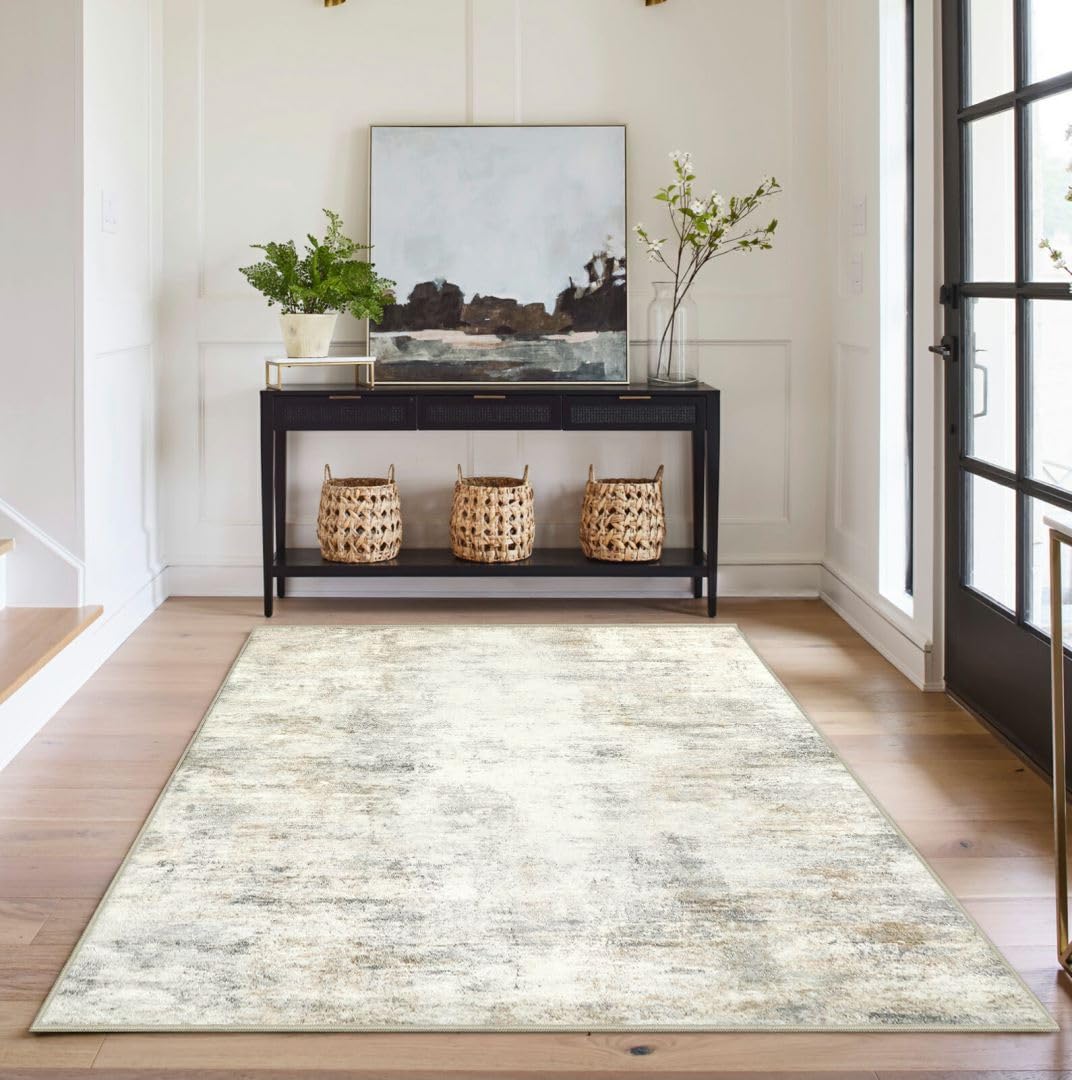 Capslpad Machine Washable Rug, Modern Abstract 3x5 Light Beige Area Rug ...