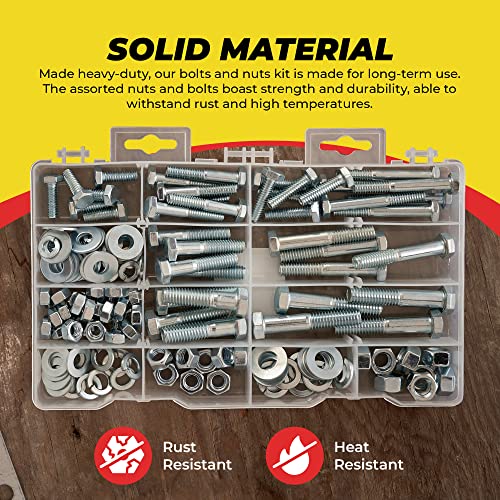 High Quality Heavy Duty Nut & Bolt Assortment Kit, 172 Pieces, Includes ...