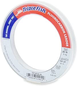 Triple Fish 20 lb Test Fluorocarbon Leader Fishing Line, Fluorocarbon ...