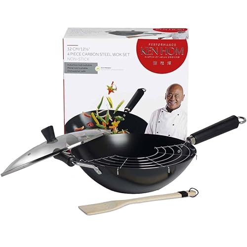 Ken Hom Tao Plus Wok, Non-stick Stainless Steel 32cm with Glass Lid ...