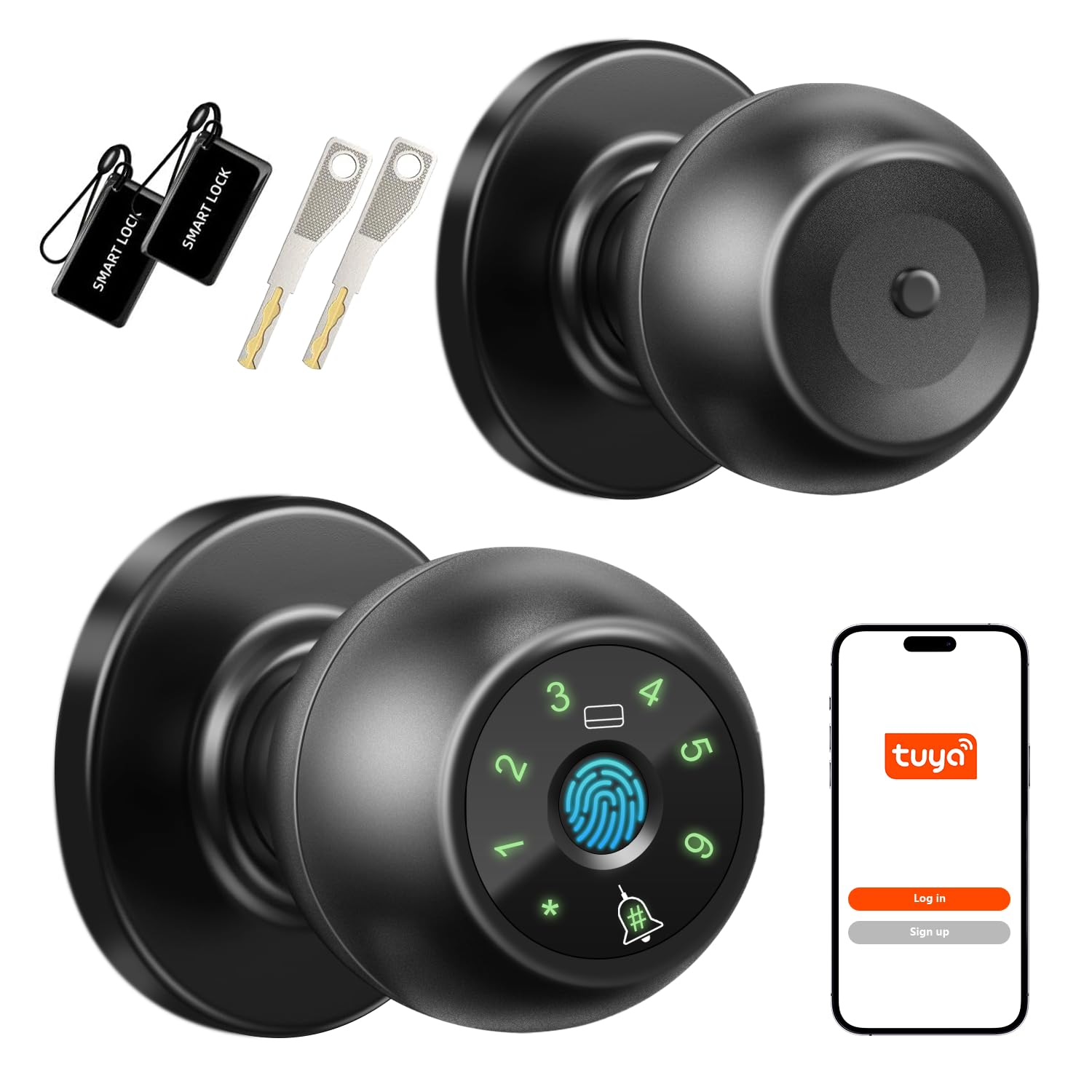 Smart WiFi Fingerprint Door Knob, Biometric Door Lock, 5 Unlock Ways ...