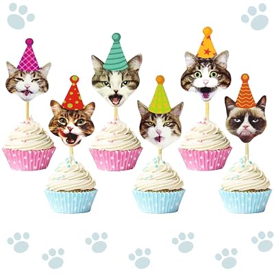 Buy LaVenty Set of 24 Glittery Kitten Cat Meow Cupcake Toppers Cat ...