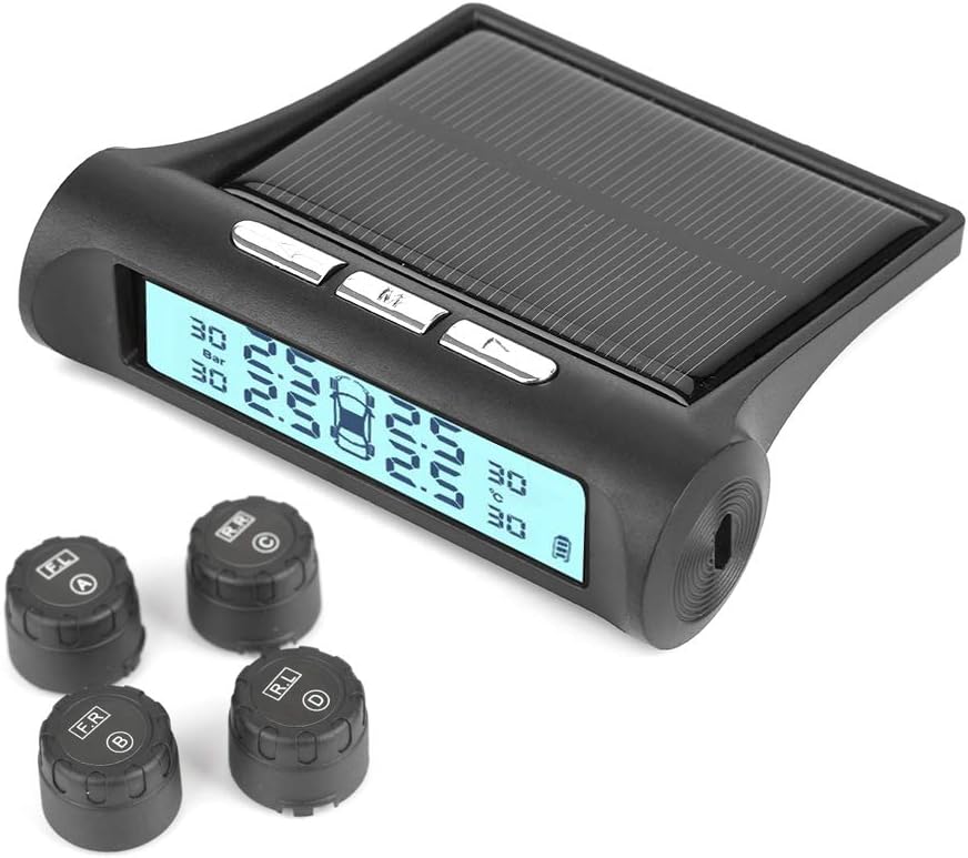 KIZOKU Solar Power Tire Pressure Monitoring System Wireless TPMS Monitor with 4 External Cap ...