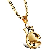 Golden Boxing Glove Necklace Pendant: Men Women 22 Inch Stainless Steel ...