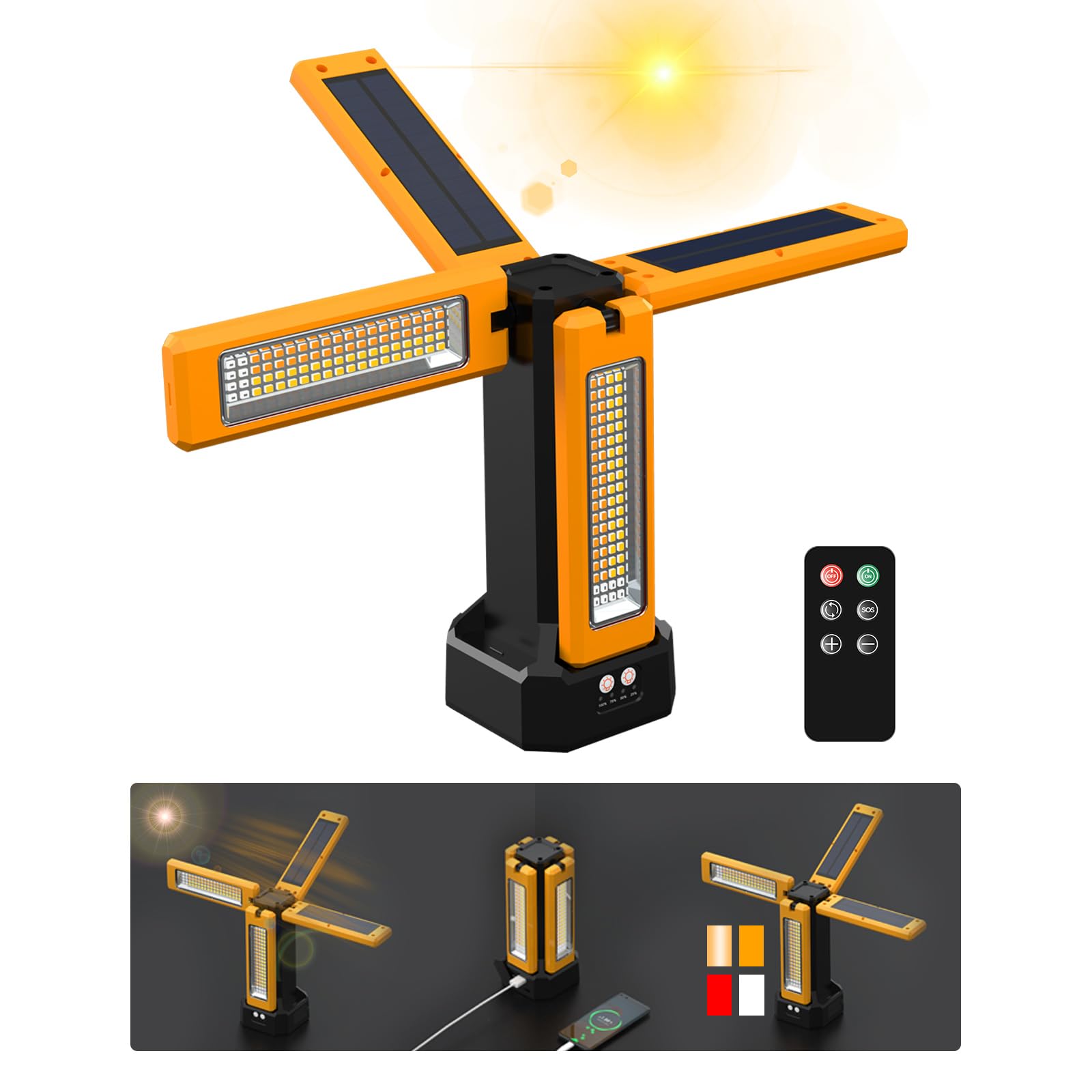 iodoo 13200mAh Rechargeable Solar Work Light with Folding Stand Support ...