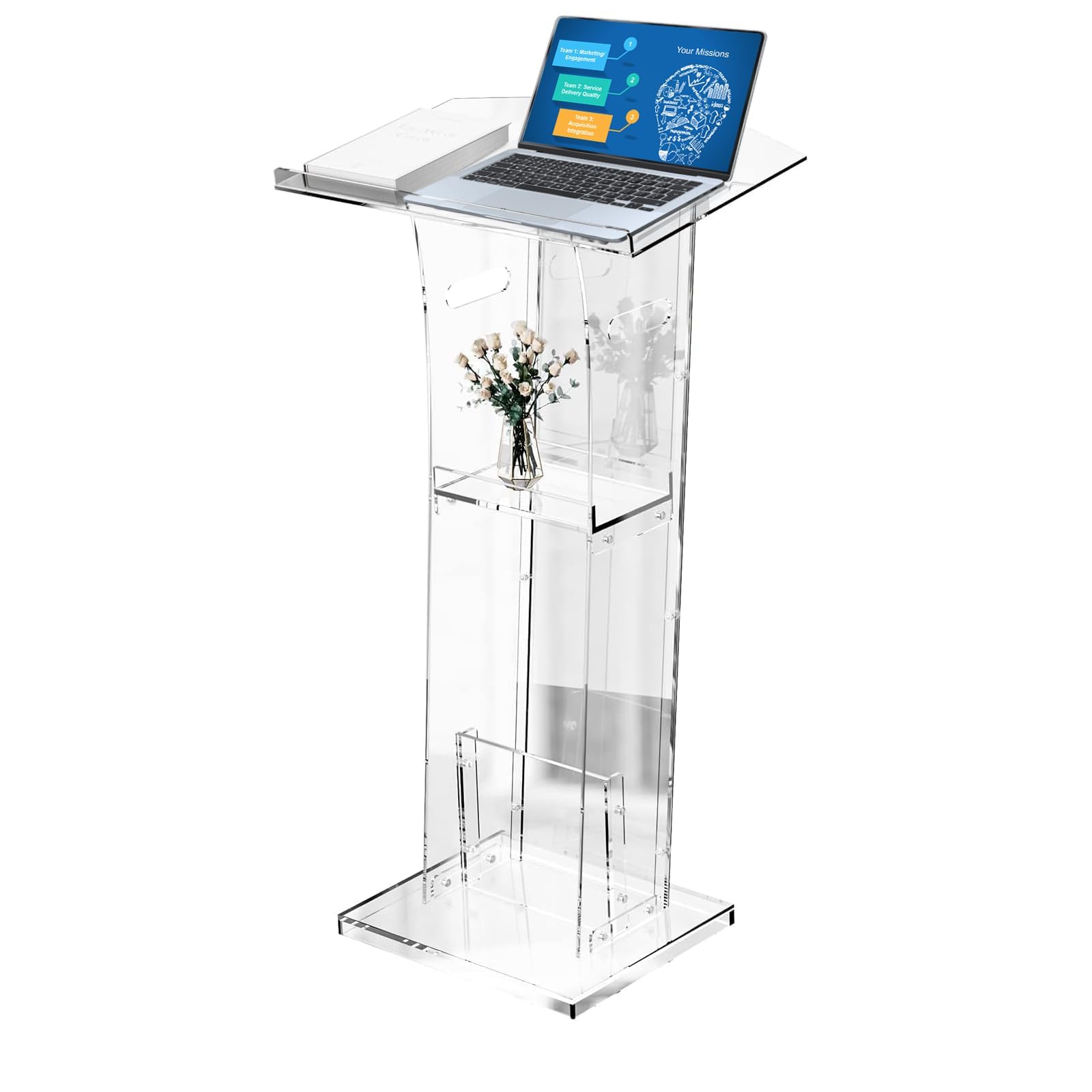 KSacry Acrylic Clear Podium Stand with Storage Shelf,Plexiglass Pulpits ...