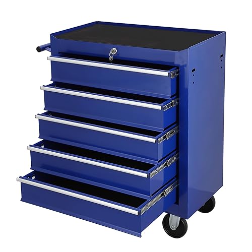 5 Drawer Rolling Tool Box,Blue Locking Tool Chest with Drawers,Tool ...