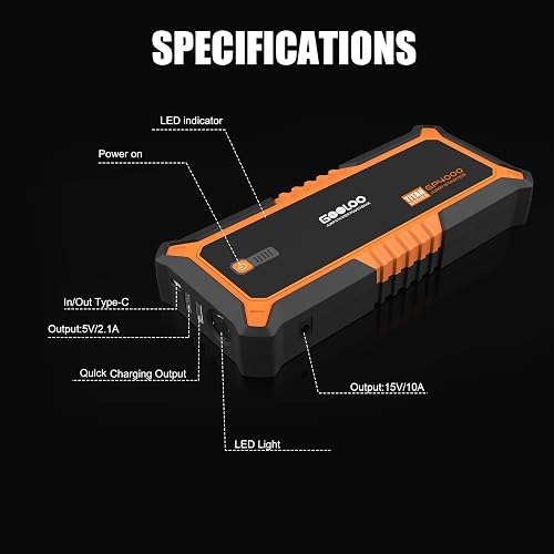 GOOLOO GP4000 Jump Starter - 4000A Peak, Starts Gas & Diesel Up To 10 ...