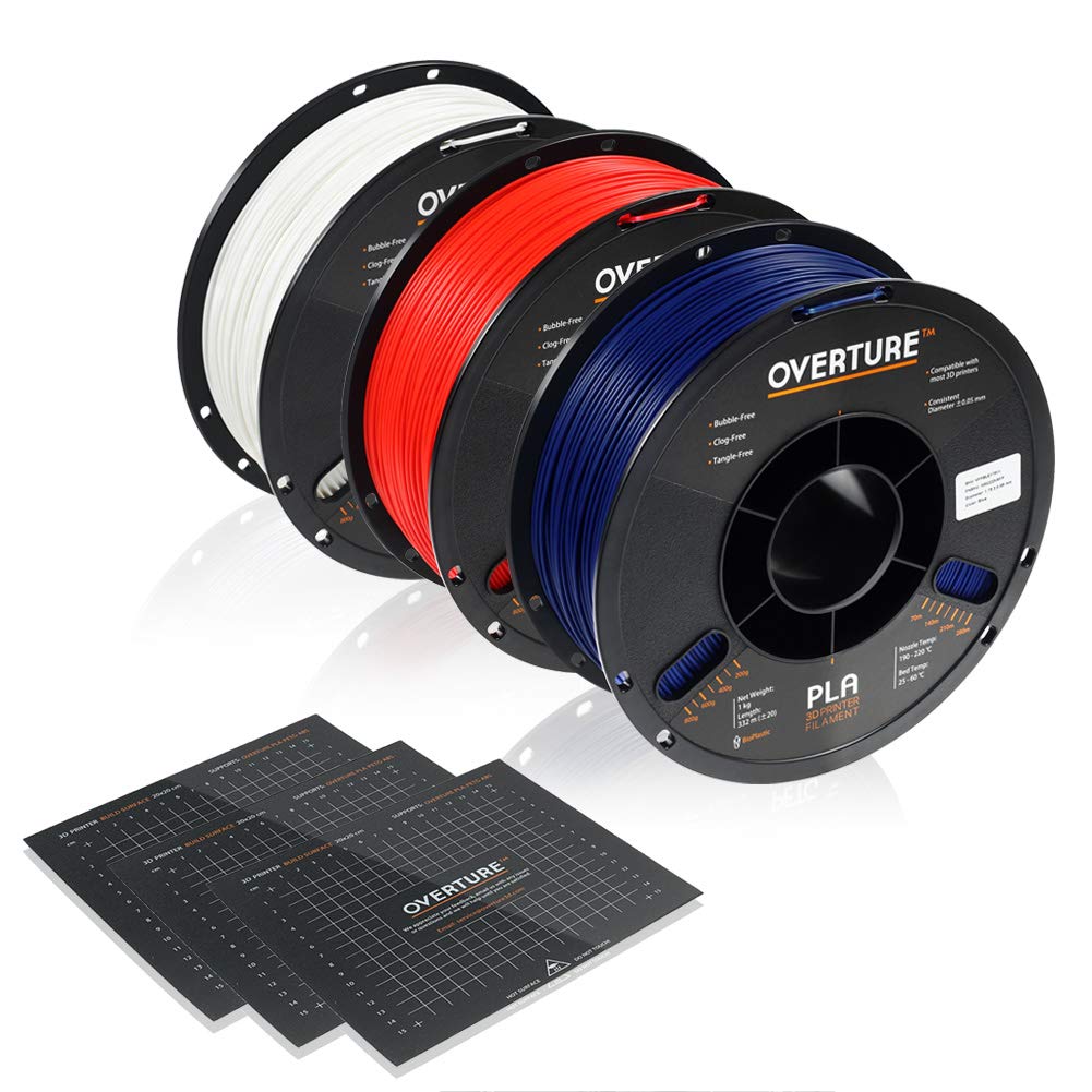 Amazon.com: OVERTURE PLA Filament 1.75mm with 3D Build Surface 200mm × ...