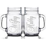 Amazon.com: Initial Mr Mrs Set of 2 Personalized Mason Jar Drinking Mugs with Handle Custom ...